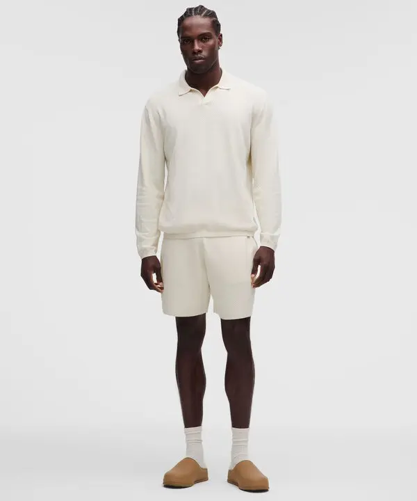 Lululemon Cotton-blend Knit Long-sleeve Polo Shirt - Light Ivory
