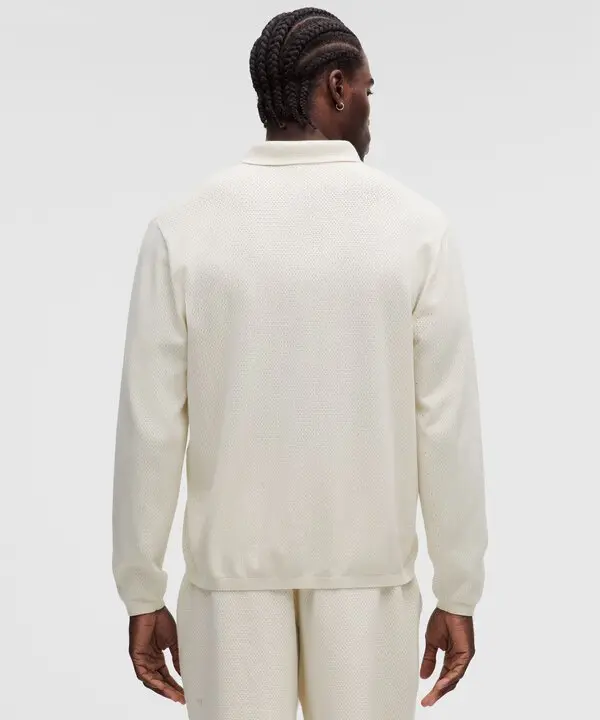 Lululemon Cotton-blend Knit Long-sleeve Polo Shirt - Light Ivory