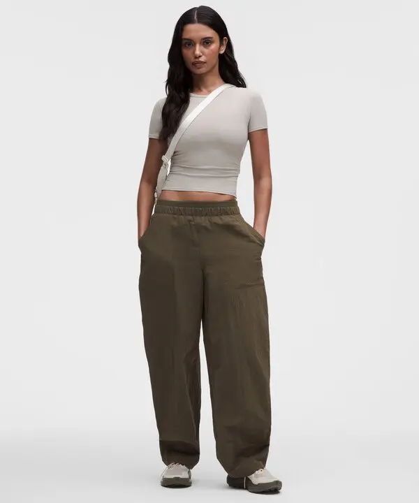 Lululemon Crinkle Nylon Mid-rise Barrel-leg Pant - Olive Brown