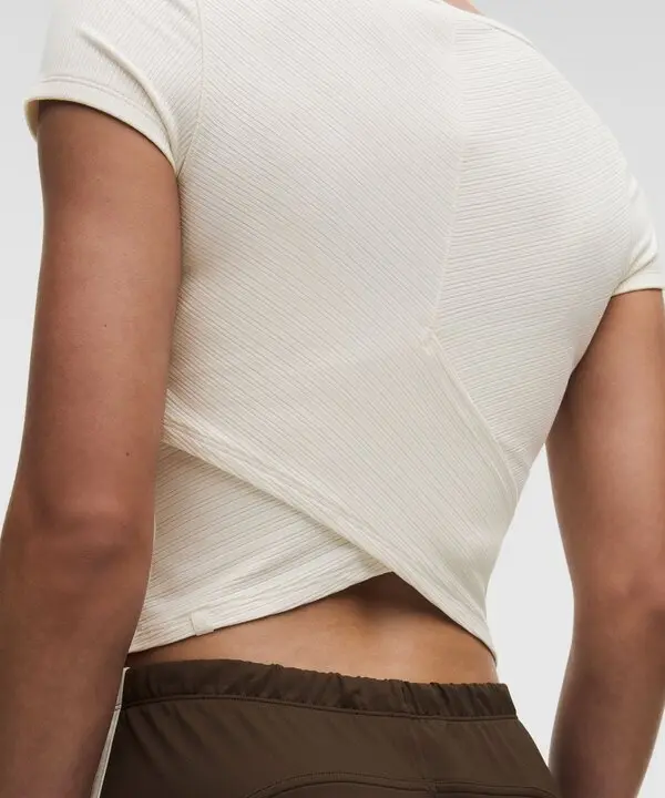 Lululemon Hold Tight Micro-rib Cross-back T-shirt - Light Ivory