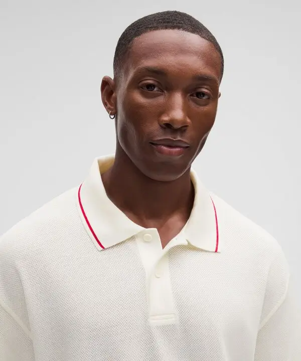 Lululemon Mesh-knit Jersey Short-sleeve Polo Shirt - Coconut Ivory