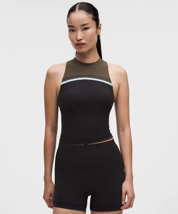 Lululemon Mockneck Shelf Tank Top Light Support, B/c Cup - Black/walnut Crunch/foam Cloud