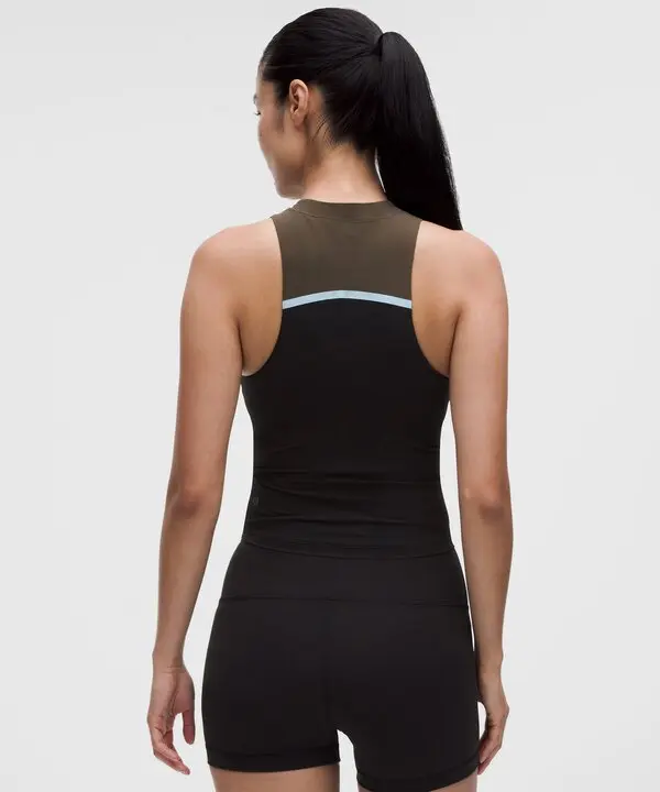 Lululemon Mockneck Shelf Tank Top Light Support, B/c Cup - Black/walnut Crunch/foam Cloud
