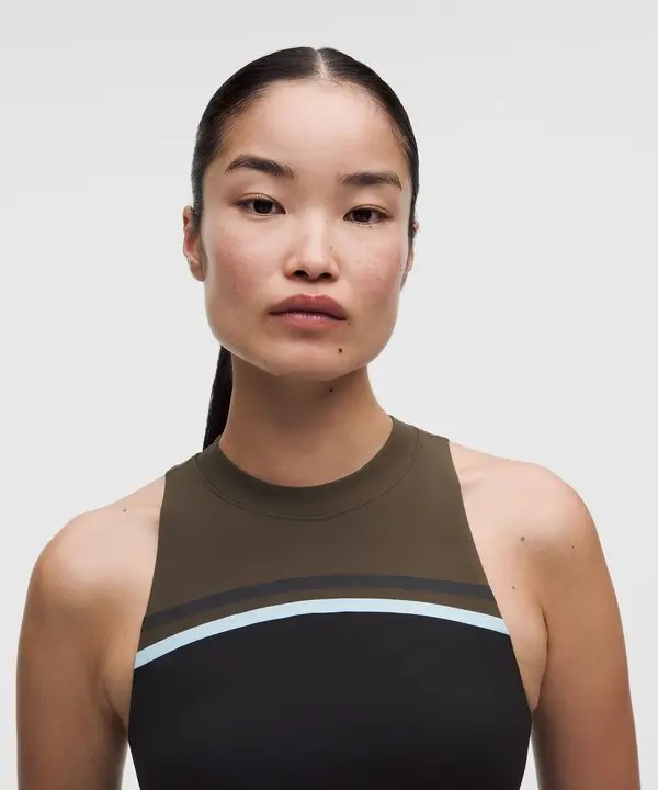 Lululemon Mockneck Shelf Tank Top Light Support, B/c Cup - Black/walnut Crunch/foam Cloud