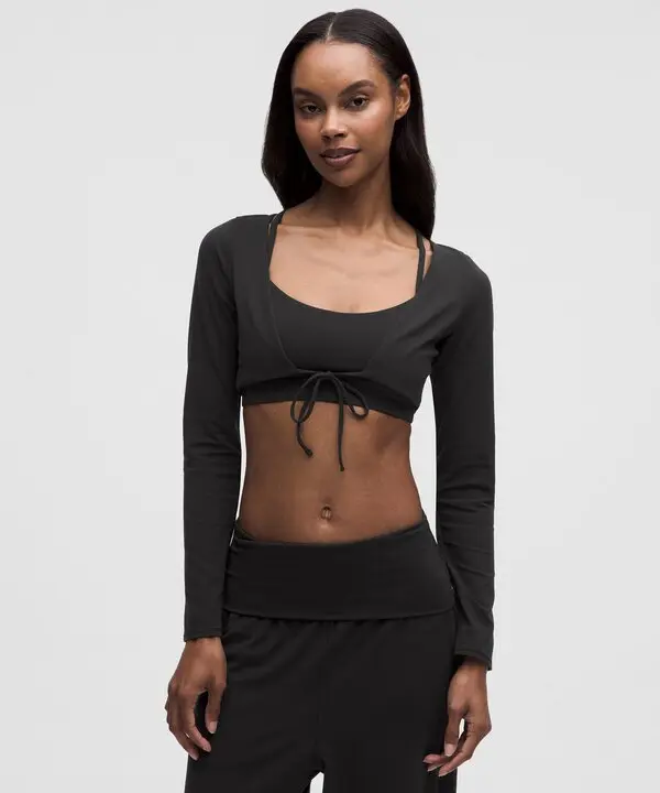 Lululemon Nulu Mesh-back Tie-front Cropped Cardigan - Black
