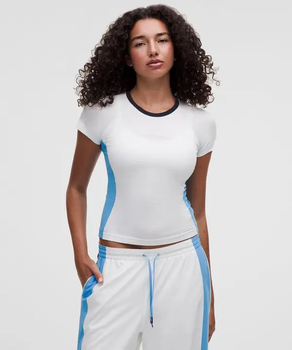 Lululemon Swiftly Tech Short-sleeve Shirt 2.0 - White/ocean Wave/true Navy