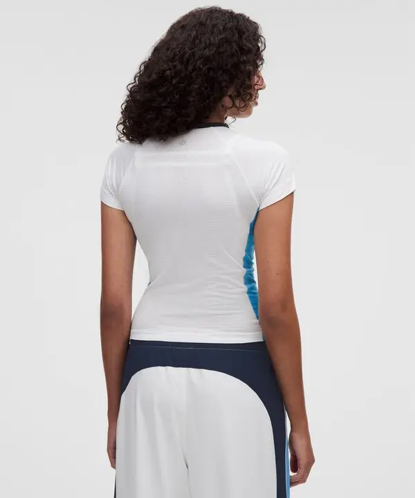Lululemon Swiftly Tech Short-sleeve Shirt 2.0 - White/ocean Wave/true Navy