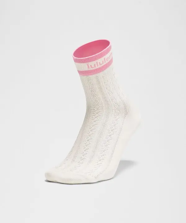 Lululemon Cable Knit Quarter Socks - Coconut Ivory/candy Cloud