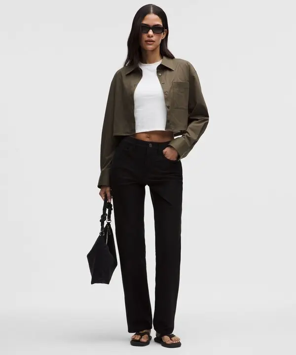Lululemon Woven Cropped Button-up Long-sleeve Shirt - Olive Brown
