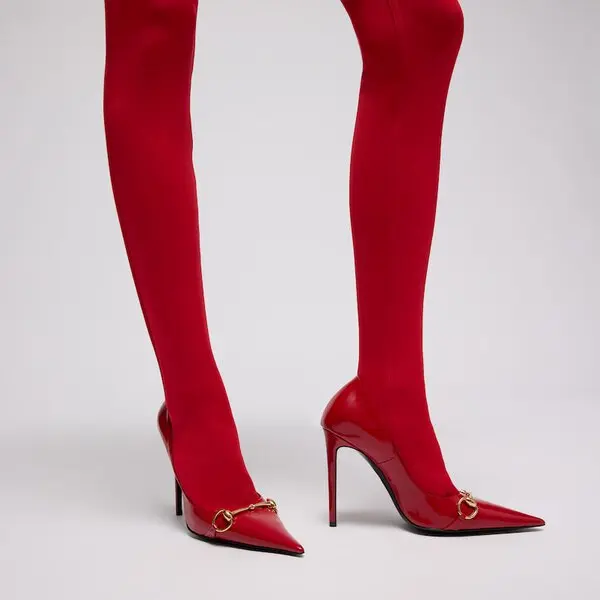 Gucci Patent Leather Horsebit Pointed Toe Stiletto Pumps - Red
