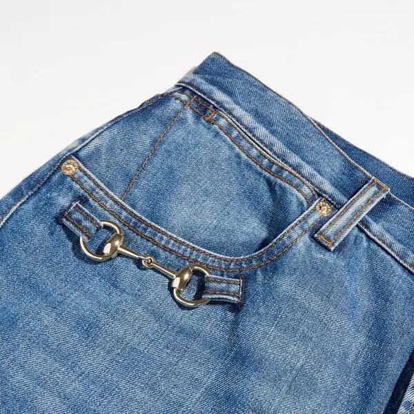 Gucci Bootcut Cotton Denim Pants With Horsebit