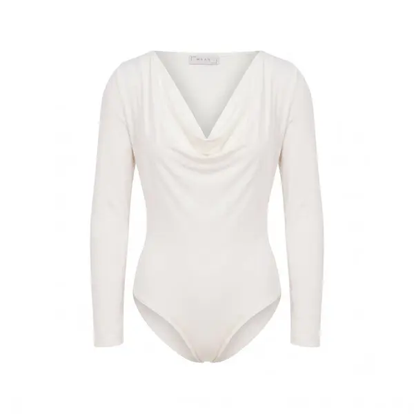 MAAN ISTANBUL Long Sleeve Bodysuit With Draped Neckline