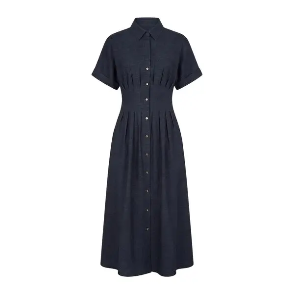 YUMI Stretch Midi Shirt Dress - Blue