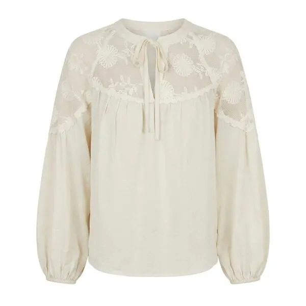 YUMI Ivory Viscose Lace Relaxed Boho Shirt - White