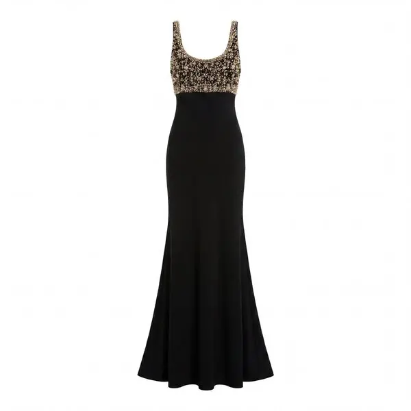 Mac Duggal Sleeveless Scoop Neck Embellished Jersey Gown - Black