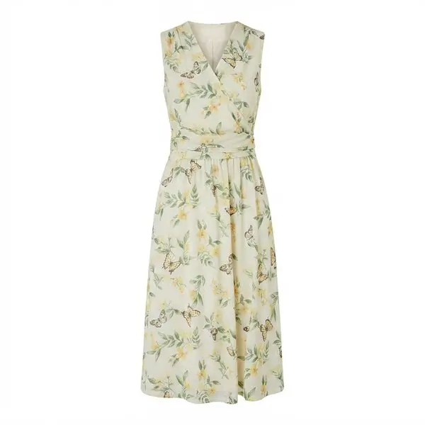 YUMI Floral Print Mesh Stretch Midi Dress With Pockets - White