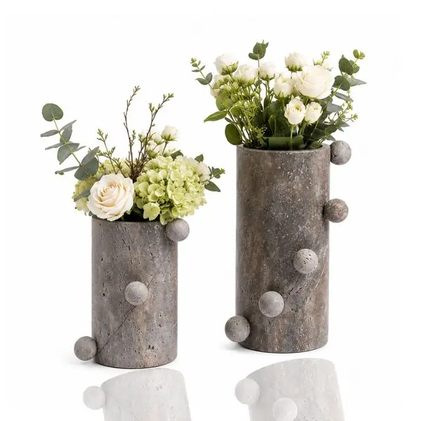 MARLETH Neutrals Travertine Sphere Vase, Set Two