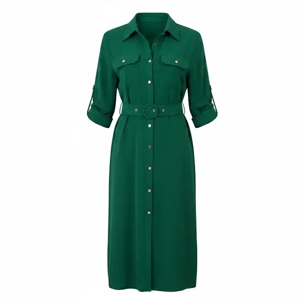 YUMI Stretch Midi Shirt Dress
