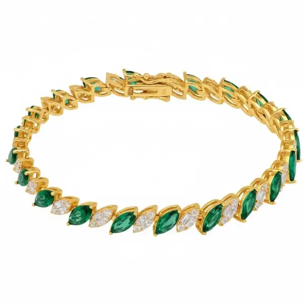 LATELITA London Gold Plated Emerald And Diamond Marquise Tennis Bracelet - Gold/green/white
