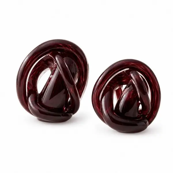 MARLETH Burgundy Glass Knot Sculpture Set Two