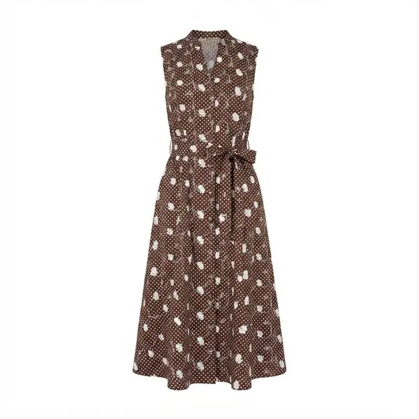 YUMI Cotton Embroidery Shirt Dress - Brown