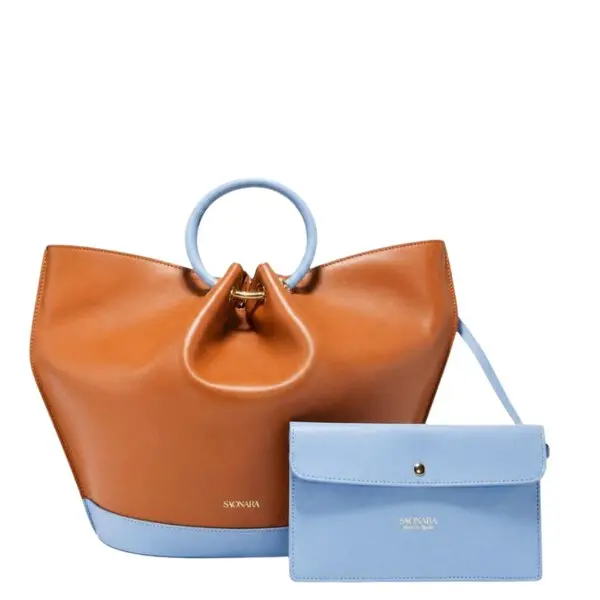 SAONARA BRAND Capazo Bag Caramel Blue Sky Leather