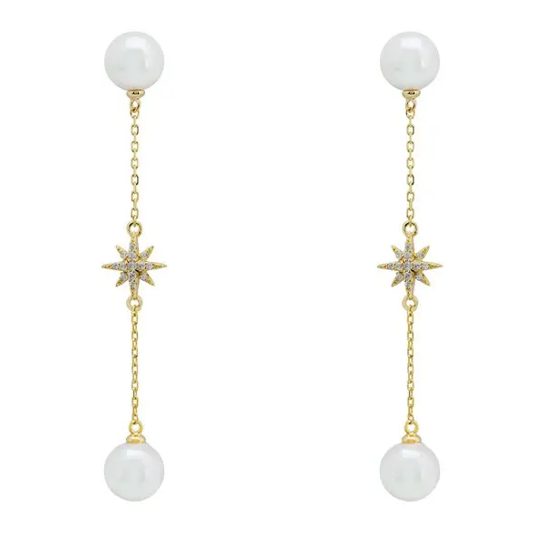LATELITA White / Gold Falling Star Pearl Drop Earrings Gold