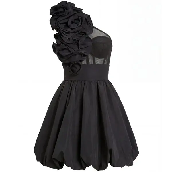 Mac Duggal One Shoulder Ruffled Bubble Hem Mini Dress
