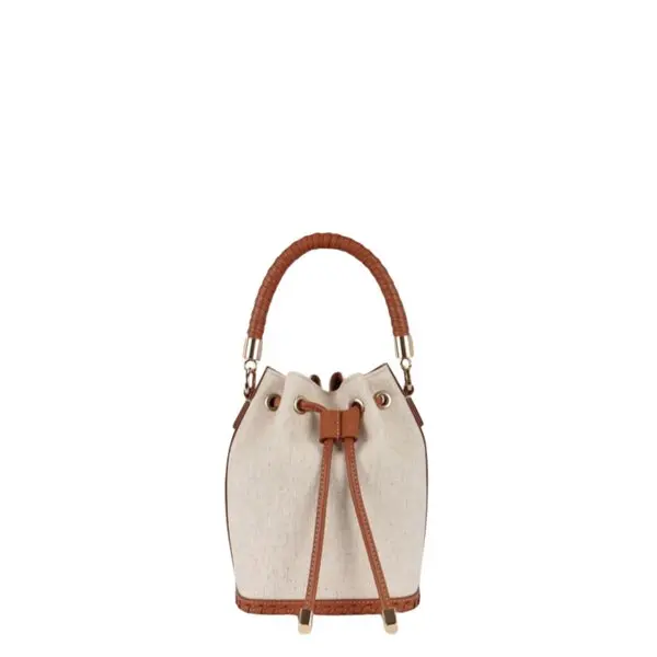 SAONARA BRAND Mini Bucket Bag Linen Caramel Leather