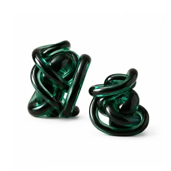 MARLETH Emerald Glass Knot Sculpture, Set Two
