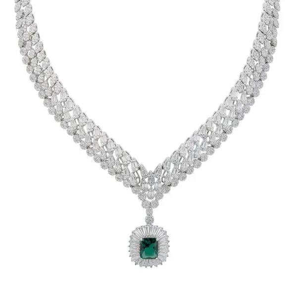 LATELITA Green / White / Silver Countess Statement Emerald Necklace Silver