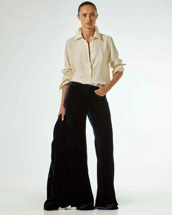 Serena Bute Velvet Flare Trousers - Navy