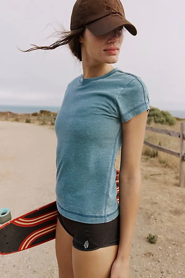 Free People Long And Lean Burnout Tee - Riptide