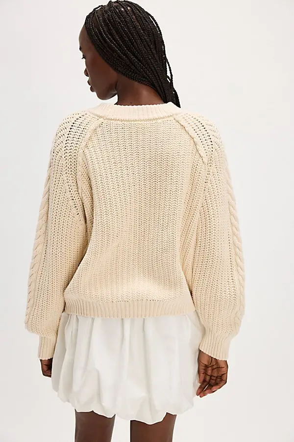 Free People Frankie Cable Knit Cotton Sweater - Cream