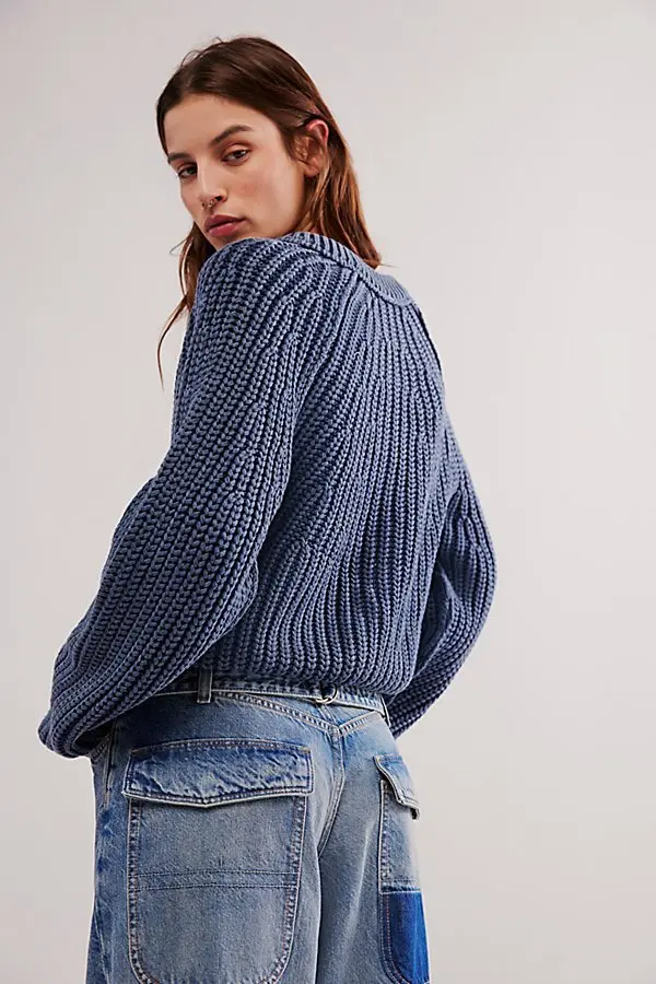 Free People Sweet Nothing Cotton Cardigen - Navy