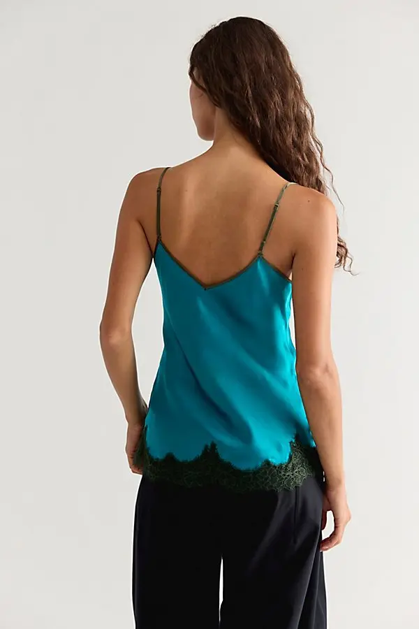 MES DEMOISELLES Silk Auranus Tank With Lace Trim