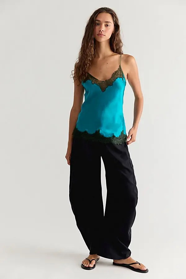 MES DEMOISELLES Silk Auranus Tank With Lace Trim