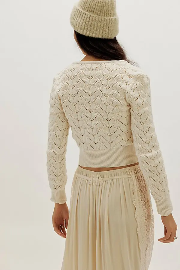 Free People Pointelle Cotton Cardigan - Ivory