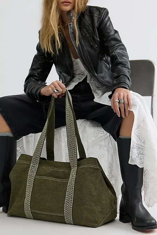 Free People Cora Canvas Tote - Forest Dew