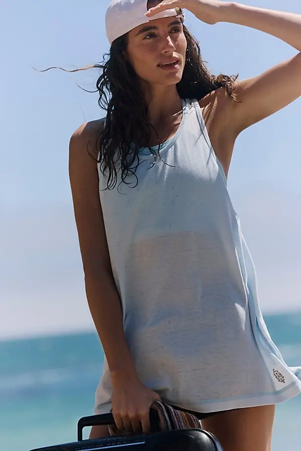Free People Rundown Burnout Tunic Tank - Baseline Blue