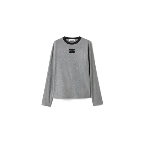 Miu Miu Long-sleeve Cotton Jersey T-shirt - Gray/black