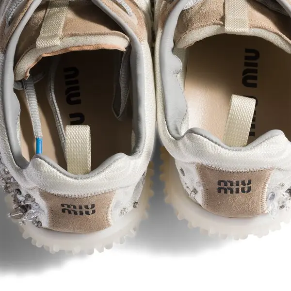 Miu Miu Bubble Embroidered Technical Fabric And Suede Sneakers