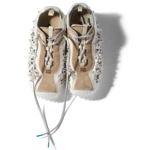 Miu Miu Bubble Embroidered Technical Fabric And Suede Sneakers