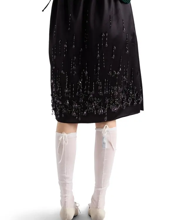 Prada Embellished Satin Pencil Skirt - Black