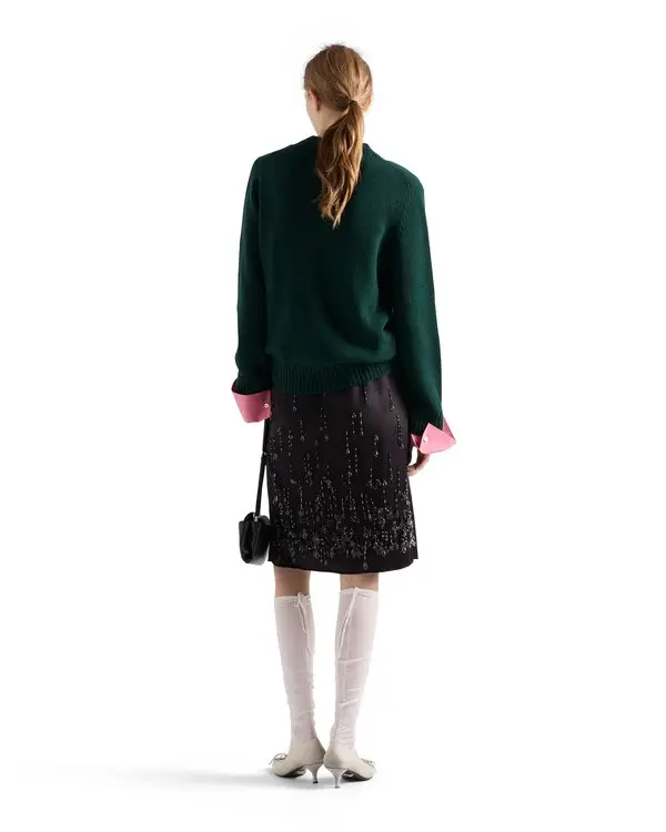 Prada Embellished Satin Pencil Skirt - Black