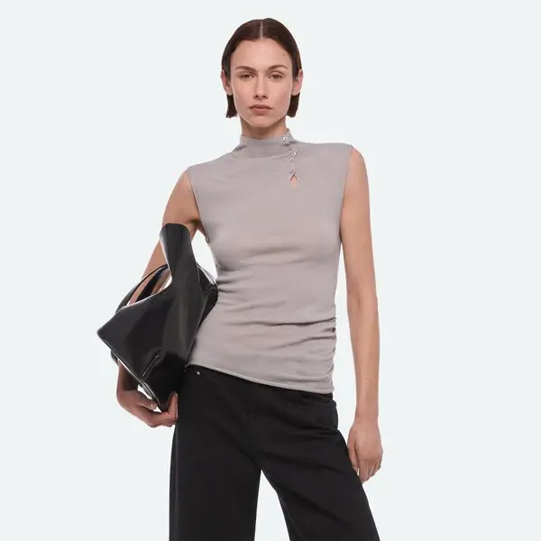 Helmut Lang Button Turtleneck Tank - Light Grey