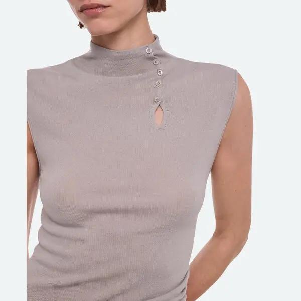 Helmut Lang Button Turtleneck Tank - Light Grey