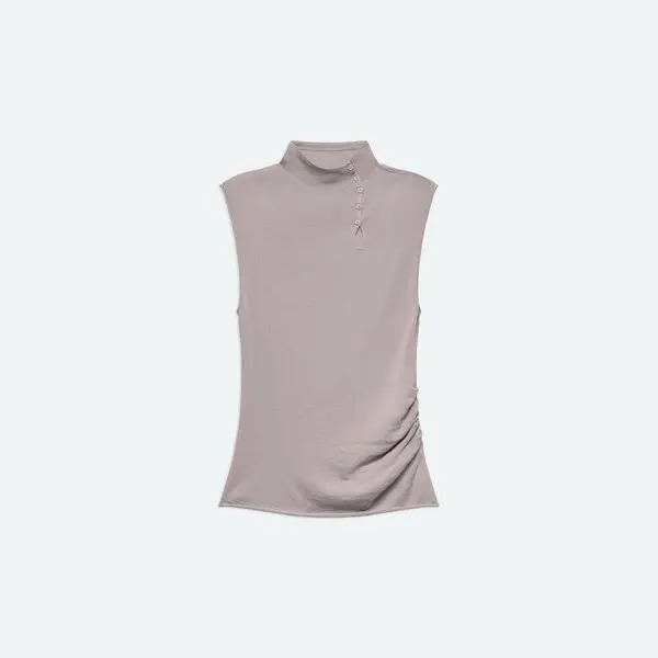 Helmut Lang Button Turtleneck Tank - Light Grey