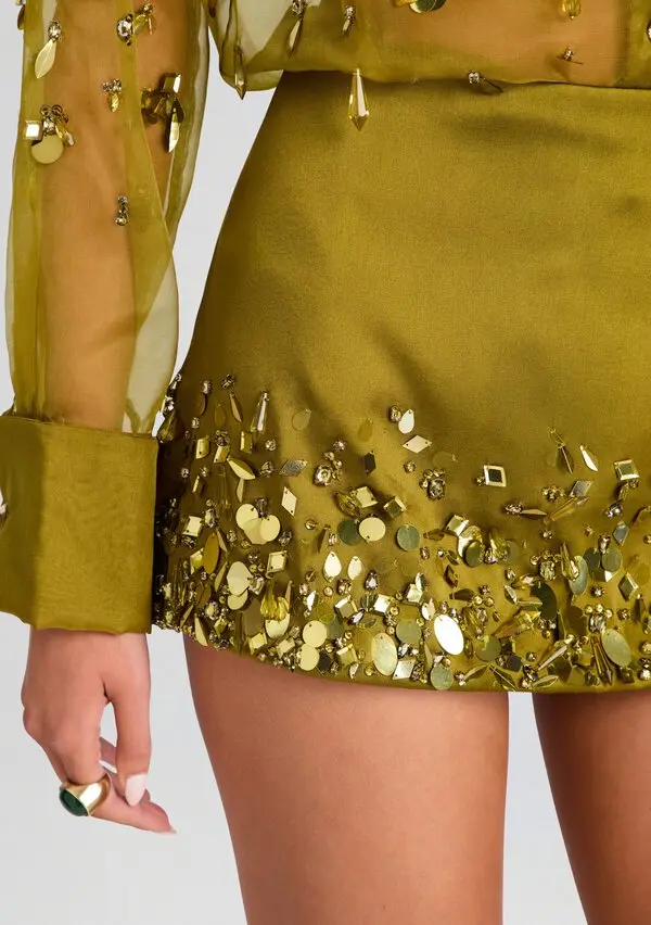 Retrofete Quilted Embroidered Mini Skirt