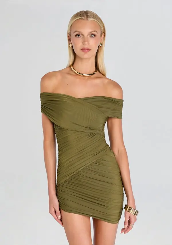 SEROYA Deniz Mesh Mini Dress - Olivewood